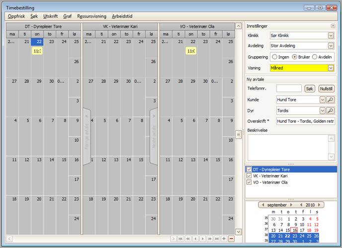 Bilde 5: Timeoversiktmånedsvisning. Viser 5 uker fra den uka du klikker ...